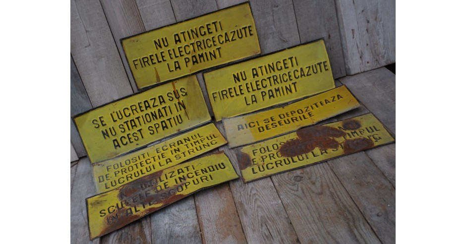 SET 7 TABLI?E / PANOURI VECHI DE AVERTIZARE CONFEC?IONATE DIN TABLA ...