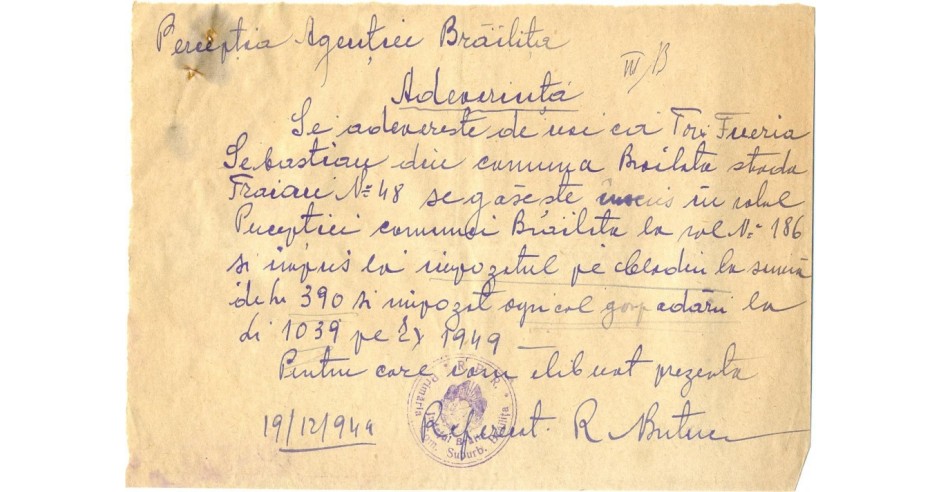 Z164 DOCUMENT VECHI -PERCEPTIA AGENTIEI BRAILITA-ADEVERINTA IMPOZITE ...