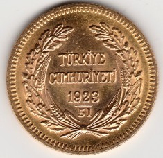 * Moneda Turcia 100 Kurush 1923 aur - P | arhiva Okazii.ro