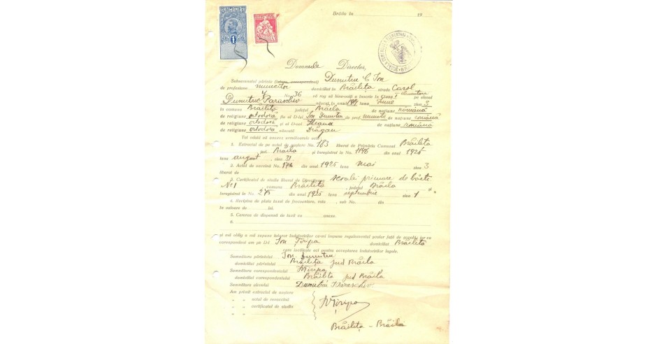 Z248 DOCUMENT VECHI -SCOALA COMERCIALA , BRAILA - DUMITRU C. ION -AN ...