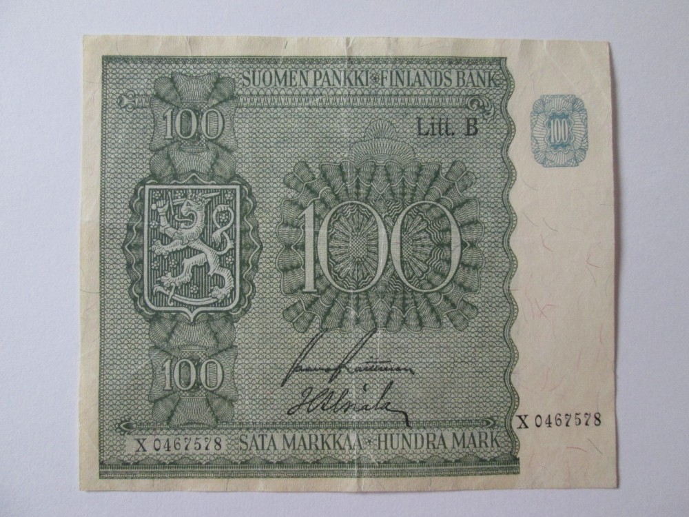 Rara! Finlanda 100 Markkaa/Mark/Marci 1945 | arhiva Okazii.ro