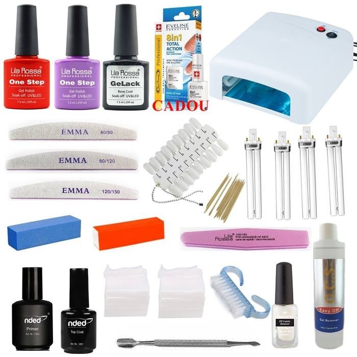 Kit Oja Semipermanenta Profesionala Lila Rossa Cu Lampa Uv + Cadou ...