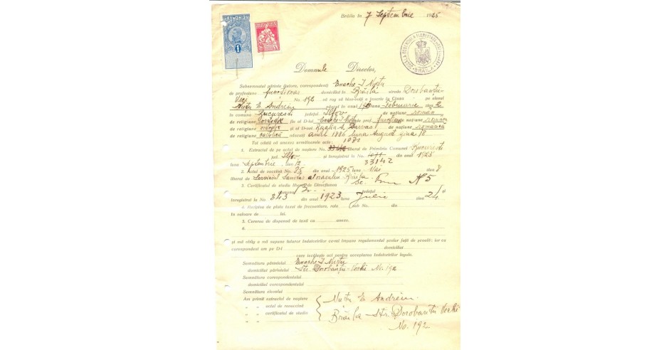 Z336 DOCUMENT VECHI -SCOALA COMERCIALA , BRAILA - ENACHE I. NUTU -AN ...