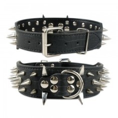 Zgarda din Piele Sharp Spike (Pitbull Amstaff Boxer Rottweiler) negru M ...
