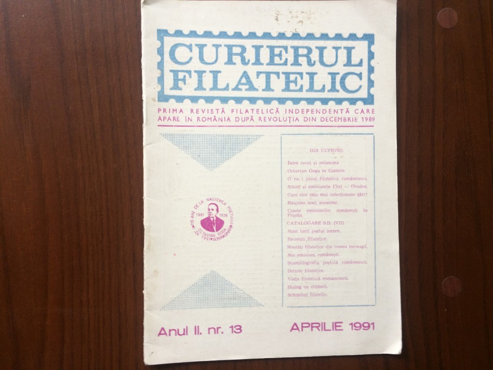 curierul filatelic aprilie 1991 anul II nr 13 revista filatelie timbre ...