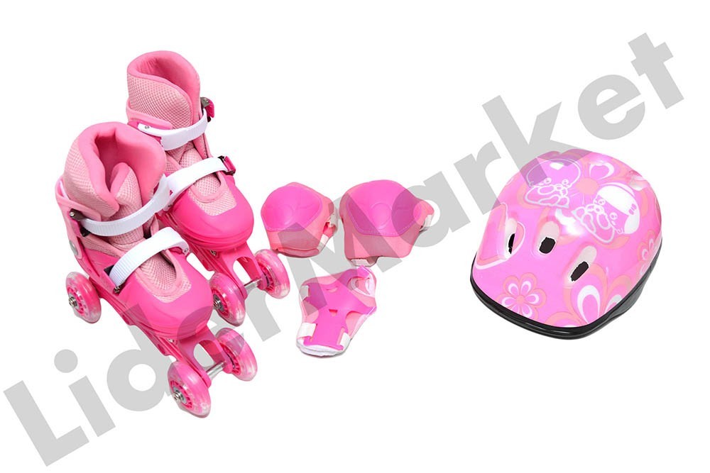Role cu 4 roti silicon casca si set protectii - roz | arhiva Okazii.ro