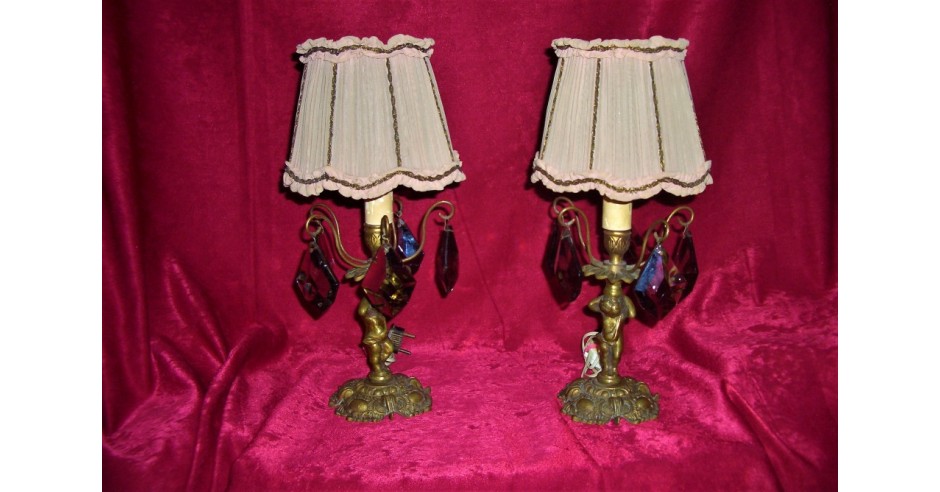 Set veioze sculpturale bronz, amorasi, Baroc Victorian, sec 19 | Okazii.ro