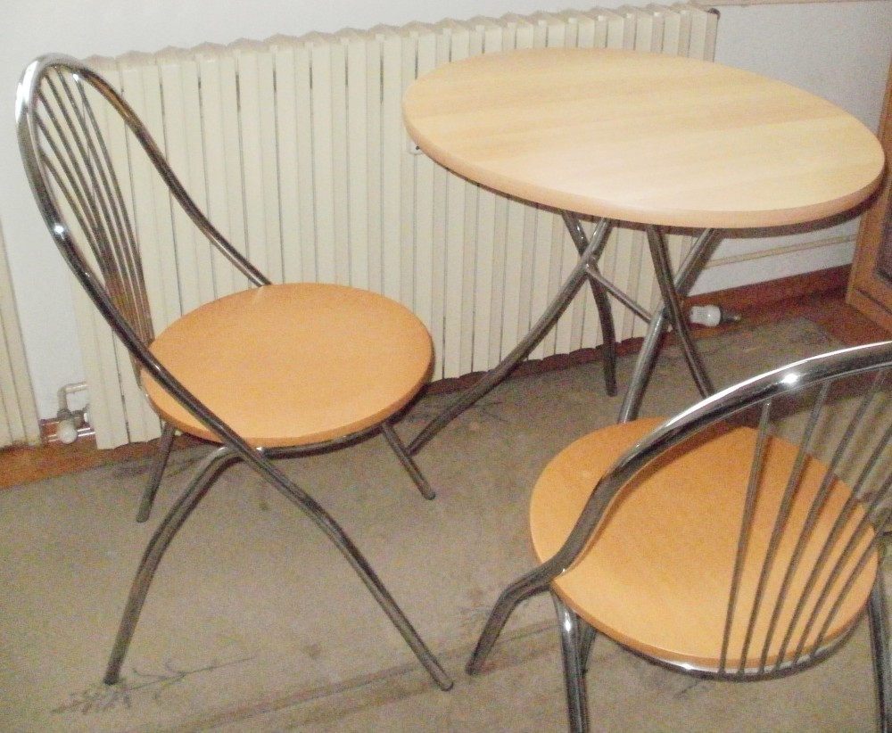 Set Nou Masa si Scaune Mobexpert, Lemn Masiv si Metal, Gradina Balcon ...