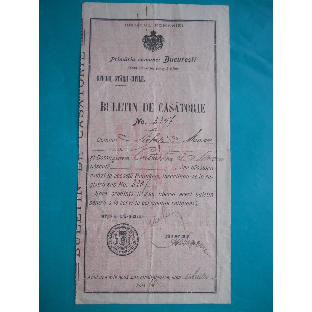 HOPCT DOCUMENT VECHI NR 223 BULETIN DE CASATORIE PRIMARIA BUCURESTI ...
