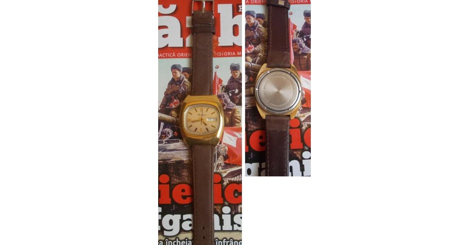 Ceas rusesc de colectie RAKETA, cal 2628.H, 19 jewels, placat cu aur ...