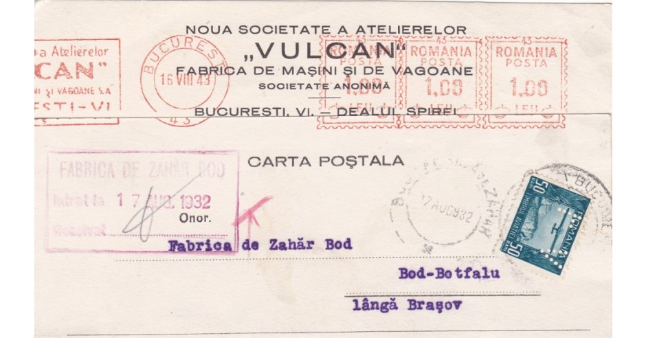 PERFIN,BUCURESTI,FABRICA DE VAGOANE VULCAN,1932 ROMANIA. | Okazii.ro
