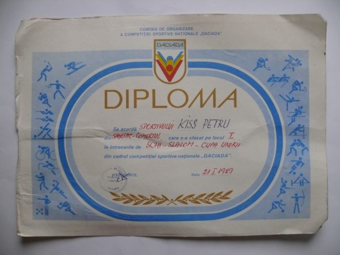 Diploma sportiva Daciada 1989 | Okazii.ro