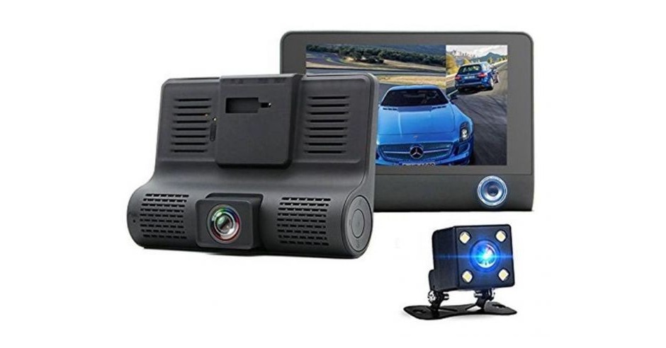 Camera Auto Full HD cu 3 Camere,DVR,ecran 4 inch,fata,spate si interior ...