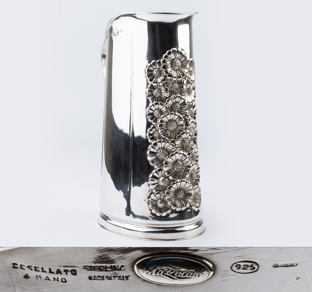 Carafa,cana mare argint masiv 925 repousse Italia 2 L si 877 gr ...