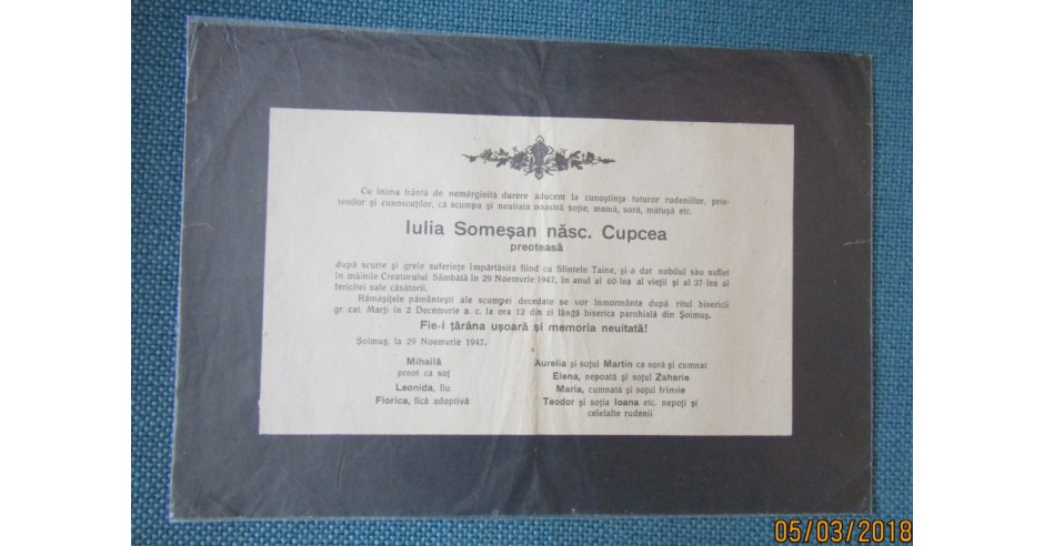 NECROLOG GRECO-CATOLIC 1947 - BISTRITA. | arhiva Okazii.ro