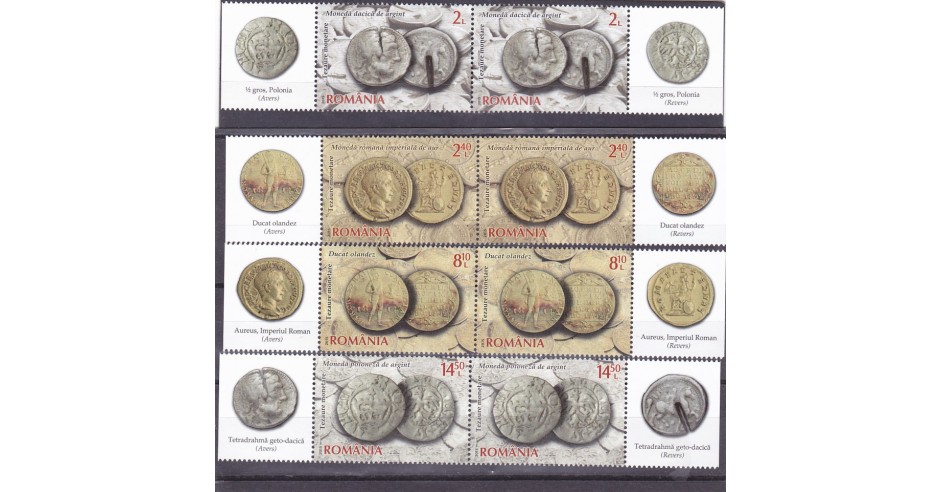 NUMISMATICA MONEDE ANTICE,SERIE IN PERECHE CU VIGNETA,2015,MNH ROMANIA ...