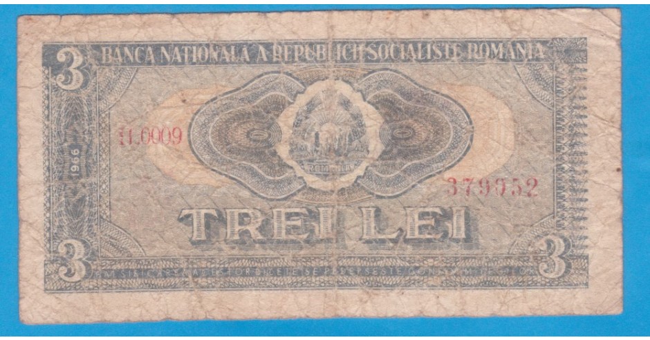 (2) BANCNOTA ROMANIA - 3 LEI 1966, REPUBLICA SOCIALISTA ROMANIA, MAI ...