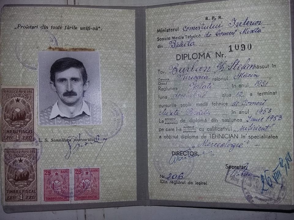 Carnet vechi 1953,DIPLOMA TEHNICIAN MERCEOLOGIE COMERT,Timbrata+foto,T ...