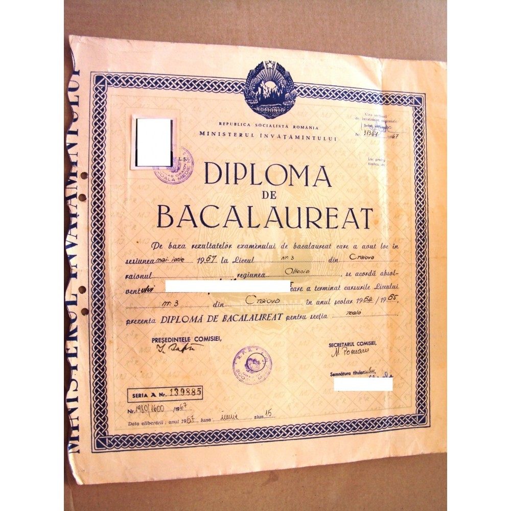 DIPLOMA DE BACALAUREAT - RSR | arhiva Okazii.ro