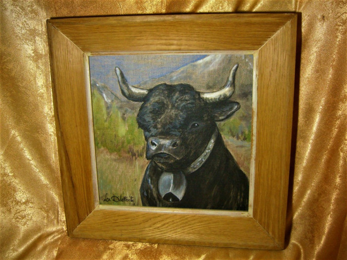 Tablou ulei pe panza, rama stejar, semnat, Animale, Altul | Okazii.ro