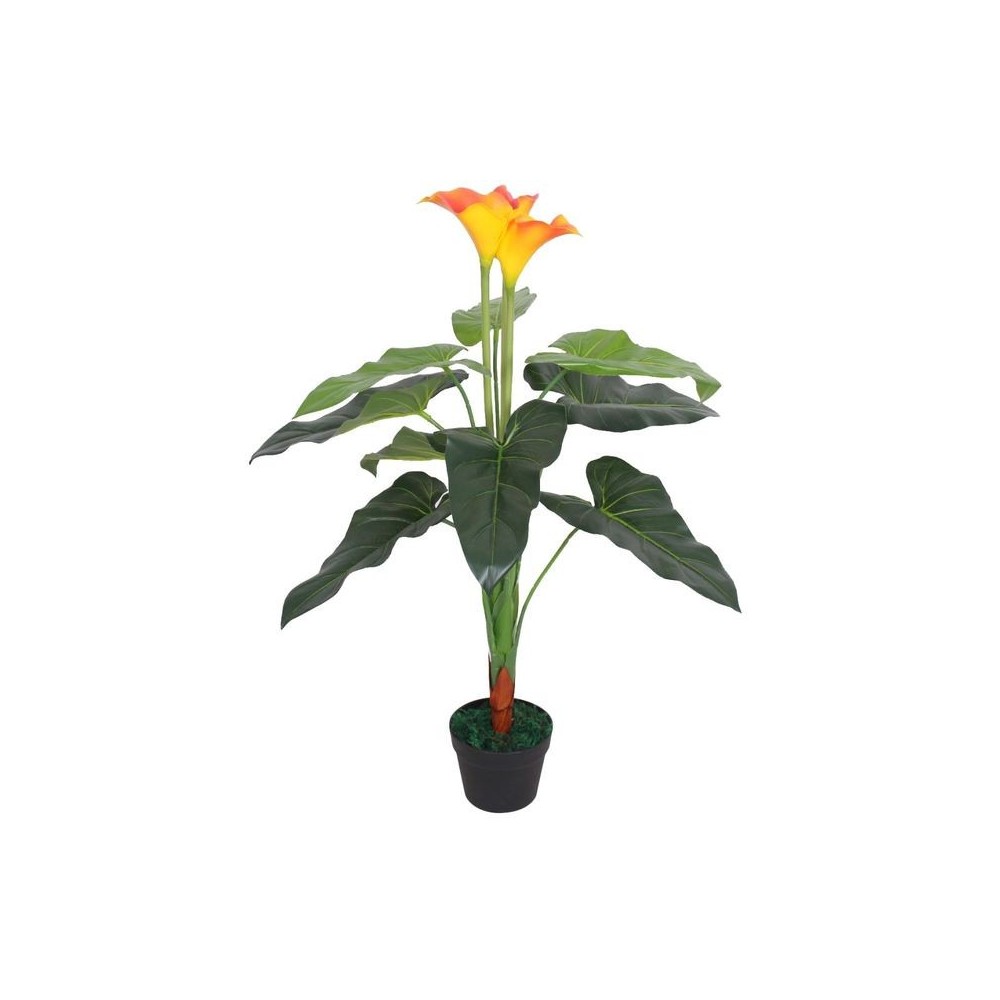 Floare de crin cala artificiala cu vaza, 85 cm, ro?u ?i galben | arhiva ...