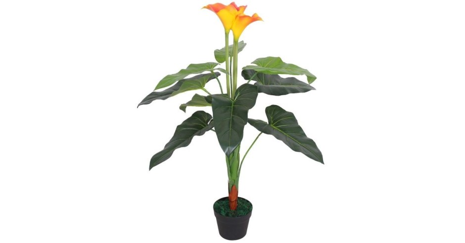 Floare de crin cala artificiala cu vaza, 85 cm, ro?u ?i galben | arhiva ...