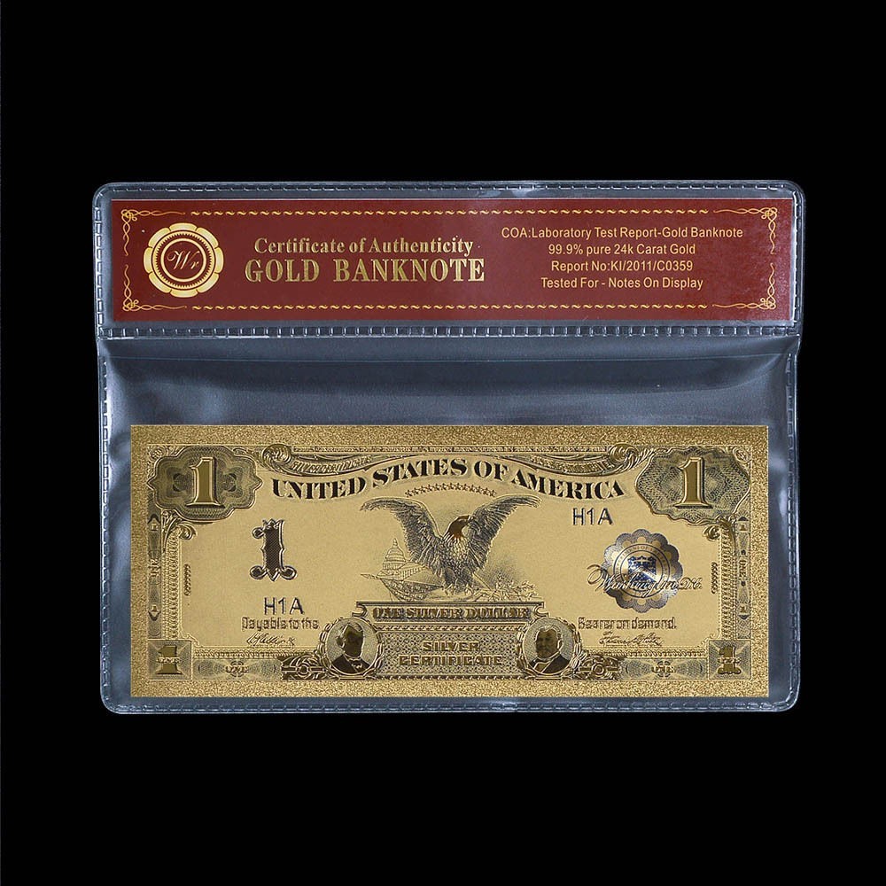 SUA - 1 DOLAR 1899 - BANCNOTA POLYMER PLACATA CU AUR 24K IN POSETA CU ...