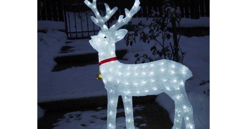 Ren Luminos Craciun Alb Rece Acril LED 90 cm iluminat pt Exterior Ip44 ...