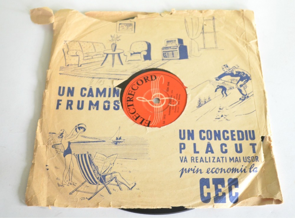 Disc vechi ebonita Dunarea Albastra - cu reclama CEC, anii - '50 - '60 ...