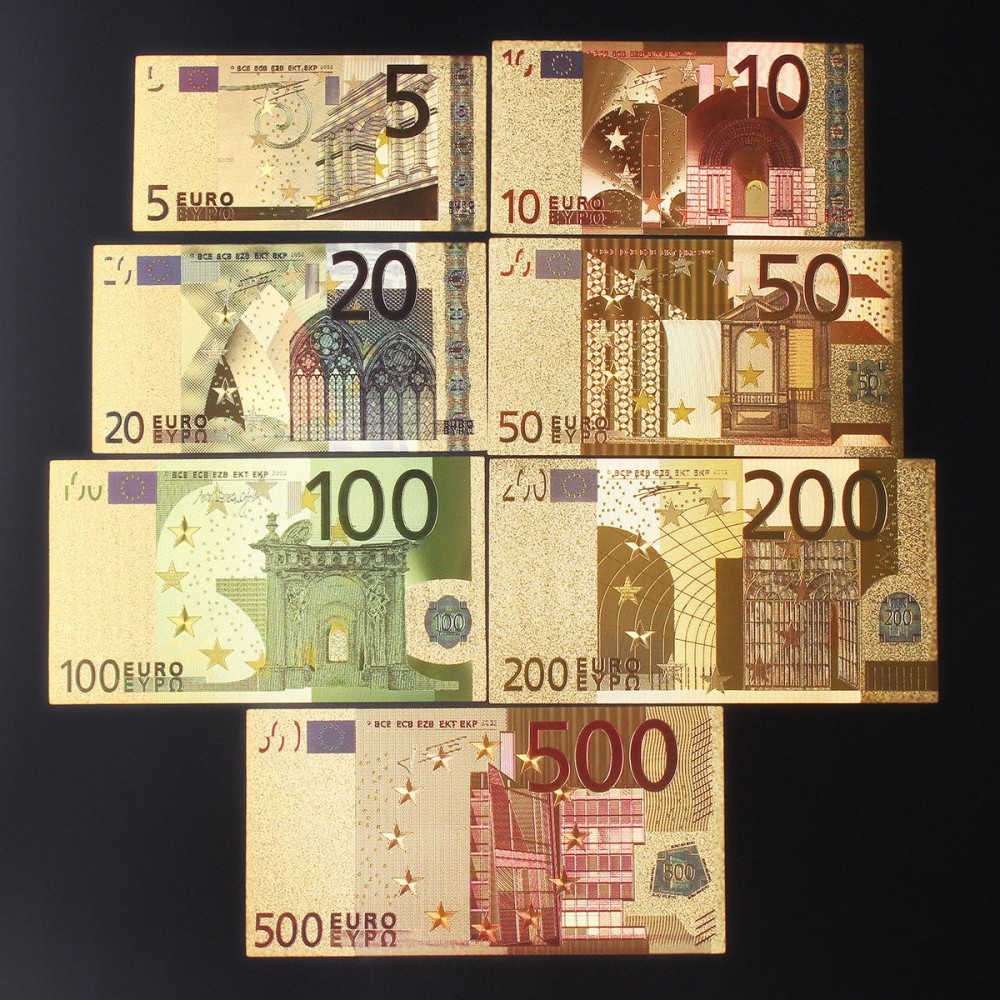 Set 7 Bancnote EURO - Bancnote placate cu aur - COLOR | Okazii.ro