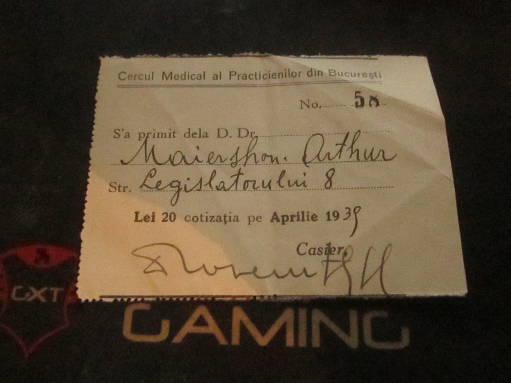 chitanta pentru cotizatie la cercul medical an 1939 a8 | arhiva Okazii.ro