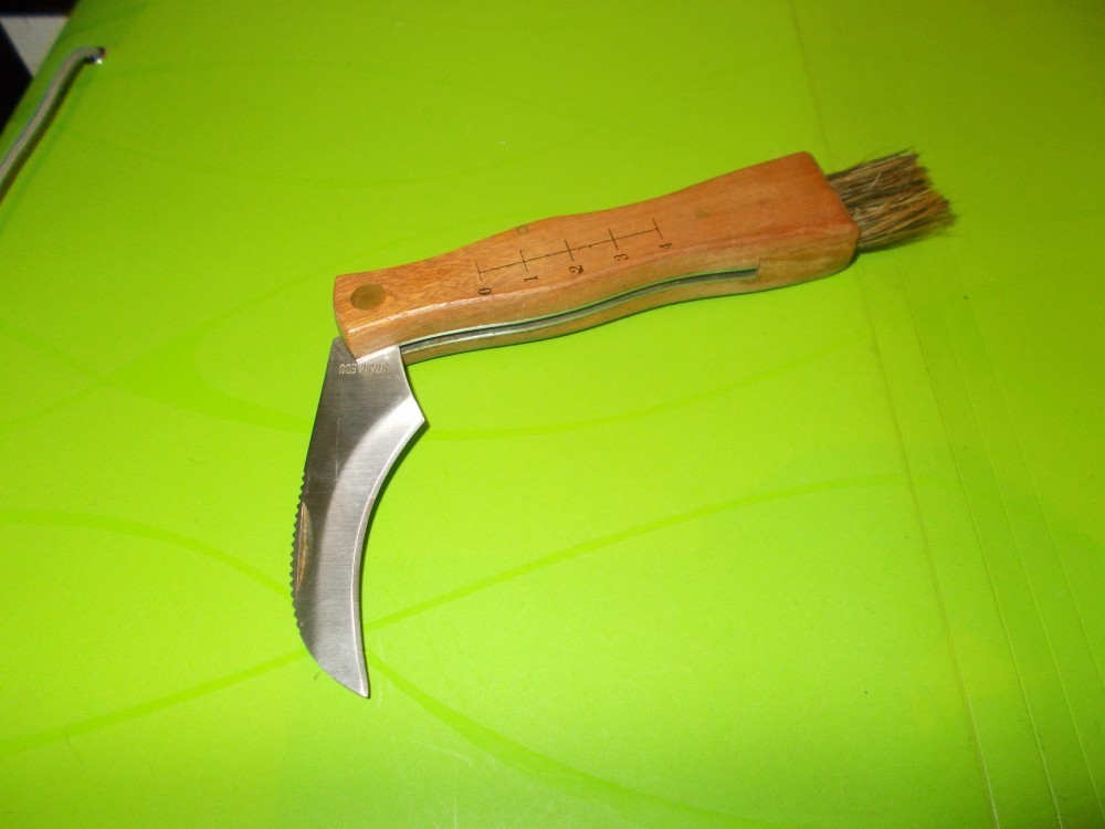 CUTIT pentru CIUPERCI , BRICEAG gradinarit , maner lemn , perie curatat ...