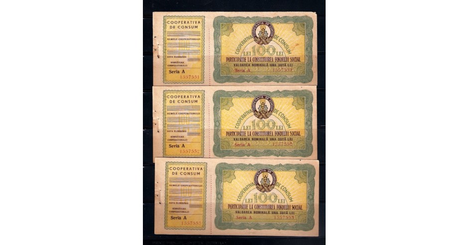 BON VALORIC COOPERATIVA DE CONSUM 100 LEI - 3 SERII SUCCESIVE | arhiva ...