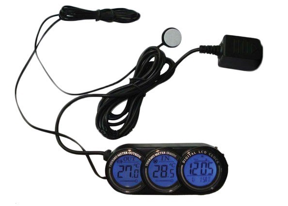 Termometru auto Automax interior - exterior cu afisaj ora, 12/24V ...