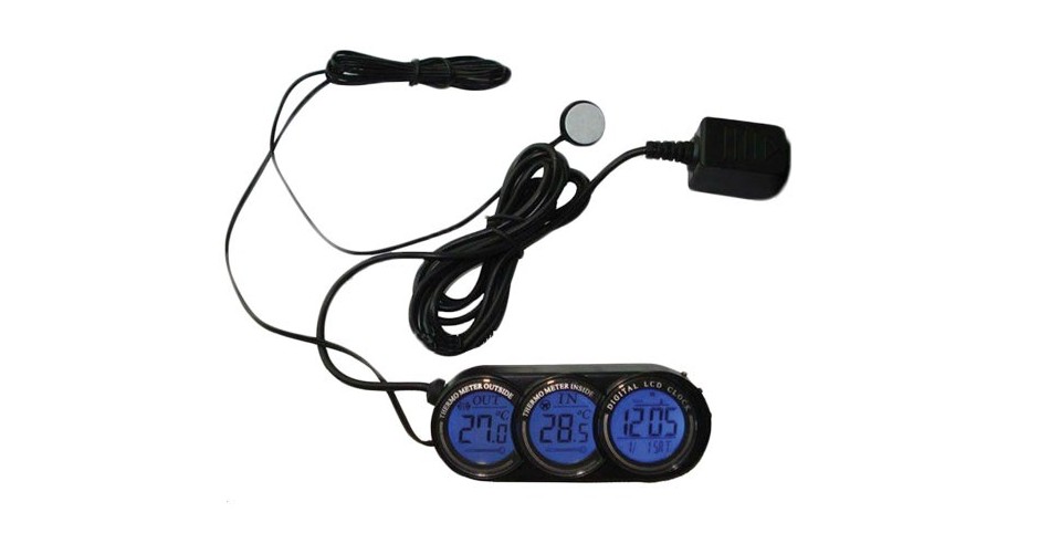 Termometru auto Automax interior - exterior cu afisaj ora, 12/24V ...