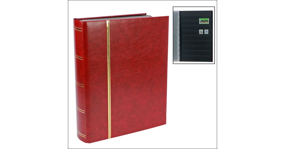 Clasor timbre cu 32 file 64 pagini negre - ROSU | arhiva Okazii.ro