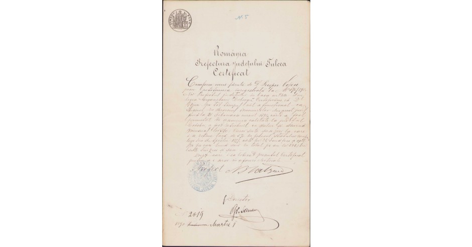 S334 Semnatura olografa prefect Tulcea Bratu 1890 certificat inginer ...