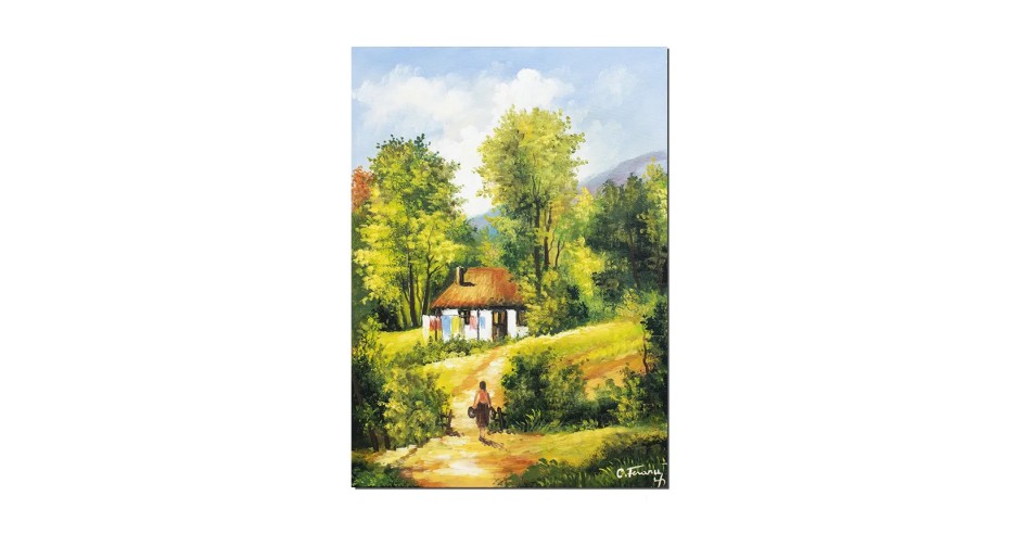 Tablou peisaj din natura pictat manual, Amintiri din copilarie, pictura ...