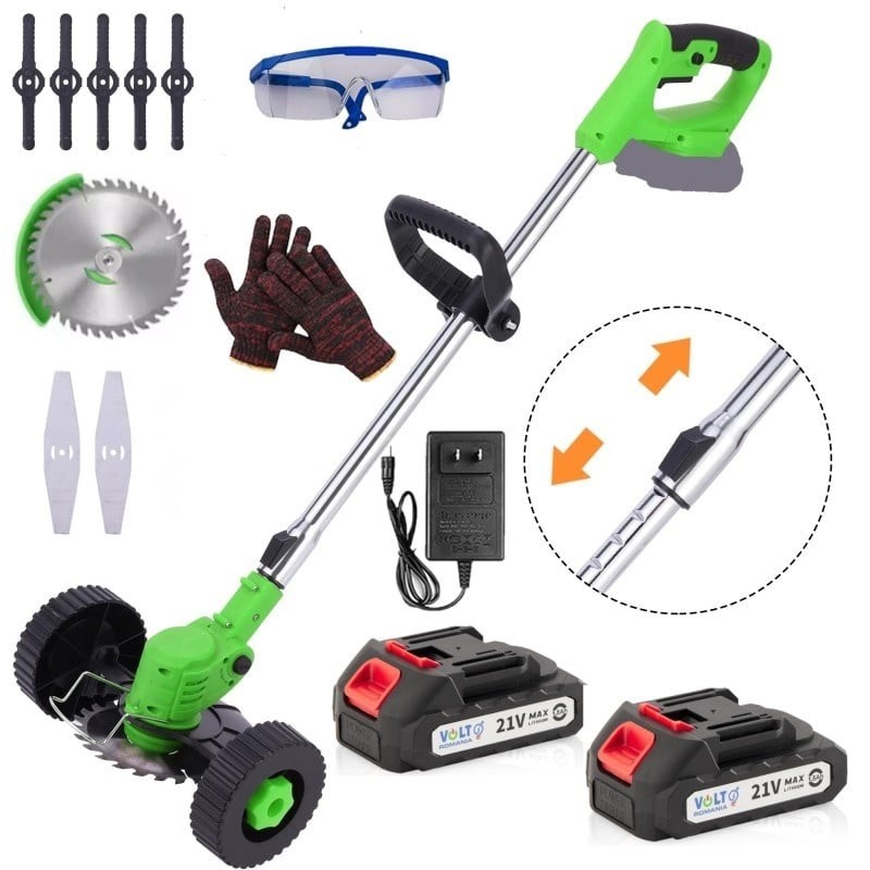 Motocoasa cu roti, trimmer iarba si gard viu, 2 acumulatori Li Ion 21V ...