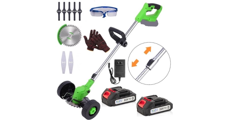 Motocoasa cu roti, trimmer iarba si gard viu, 2 acumulatori Li Ion 21V ...