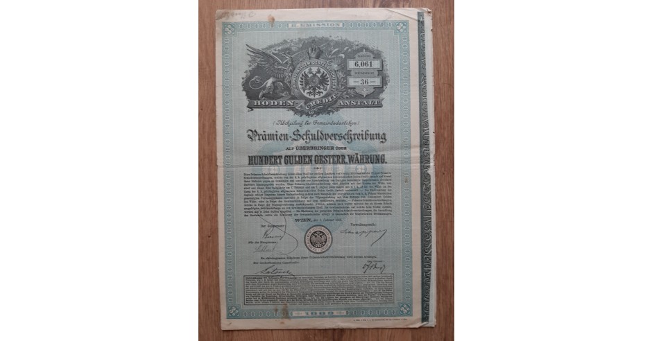 Obligatiuni titluri de stat Viena 1889 actiuni vechi 100 guldeni 3% ...