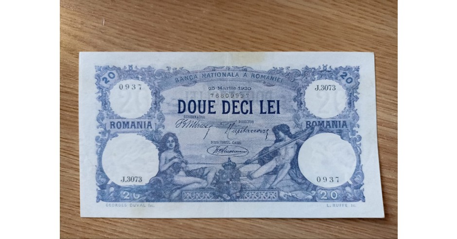 ROMANIA - 20 lei - 1920 . Foarte frumoasa piesa de colectie. XF ...