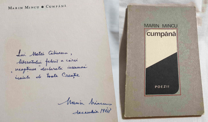 Cumpana - Carte cu dedicatie & AUTOGRAF autor Marin Mincu - 1968 ...