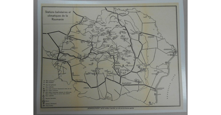Harta România Mare 1925, Stațiuni Balneare, Franceză, 28x36cm ...