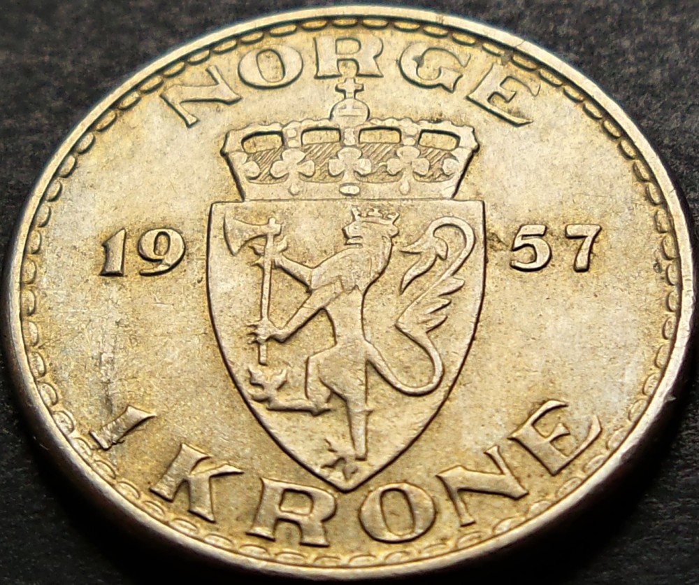 Moneda 1 COROANE / KRONE - NORVEGIA, anul 1957 * cod 413 B | arhiva Okazii.ro