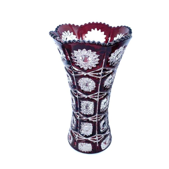 Vaza Inalta de Sticla, 25 cm, Rosu Rubin, Model Floral, Vaze Mici de ...