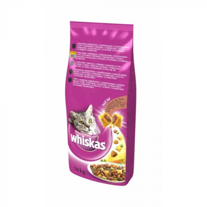 Hrana Uscata cu Pui si Ficat pentru Pisici WHISKAS, 14 Kg, Granule ...