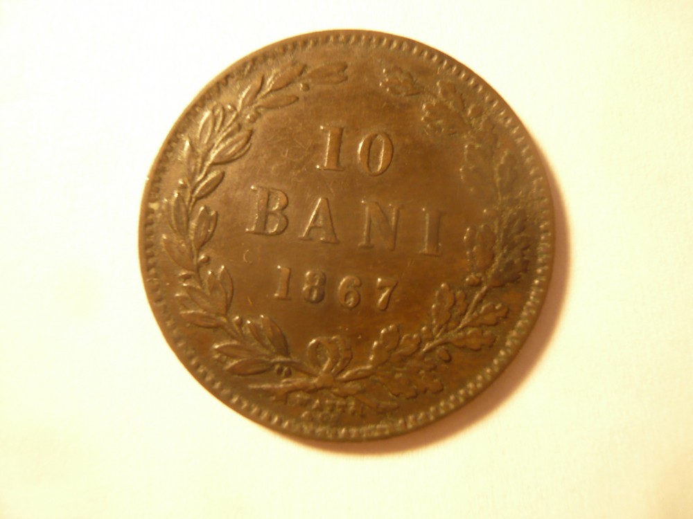 Moneda 10 Bani 1867 Watt ,Carol I ,bronz -Prima Emisiune Moneda ...