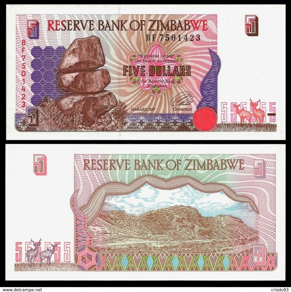 Bancnote Straine zimbabwe 5 dollars 1997 TTB/VF | arhiva Okazii.ro