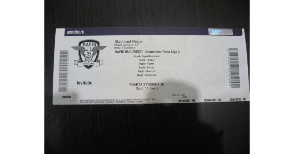 Bilet de meci/invitatie - Rapid Bucuresti (abonament liga 3) | arhiva ...